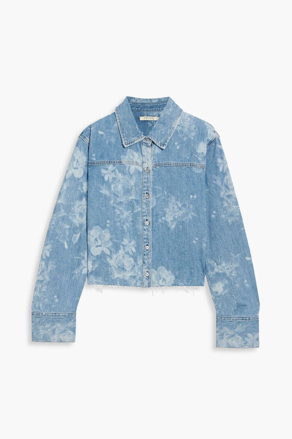 ALICE + OLIVIA JEANS Floral-Print Denim Shirt – Cropped Style for Women ...